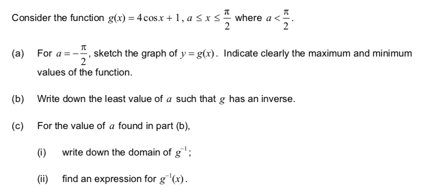 Solved π Consider the function g(x) = 4 cosx +1, a sxs. | Chegg.com