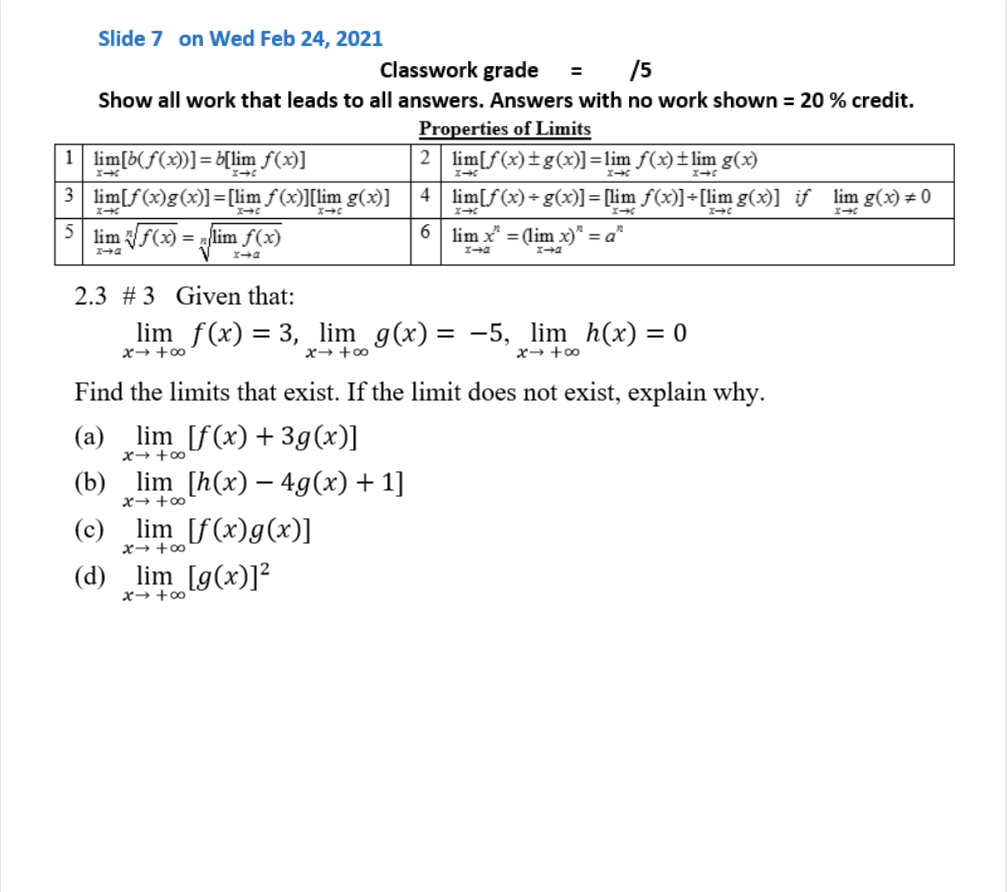 Solved Slide 7 on Wed Feb 24, 2021 Classwork grade /5 Show | Chegg.com