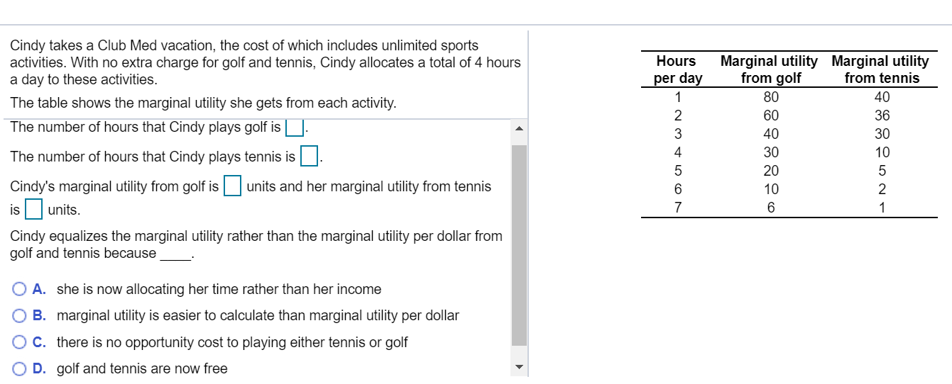 Solved Hours per day Marginal utility Marginal utility from | Chegg.com