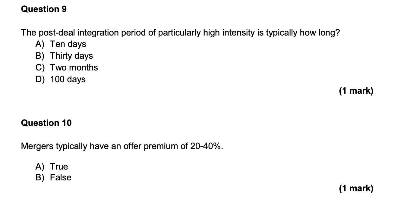 Solved The post-deal integration period of particularly high | Chegg.com