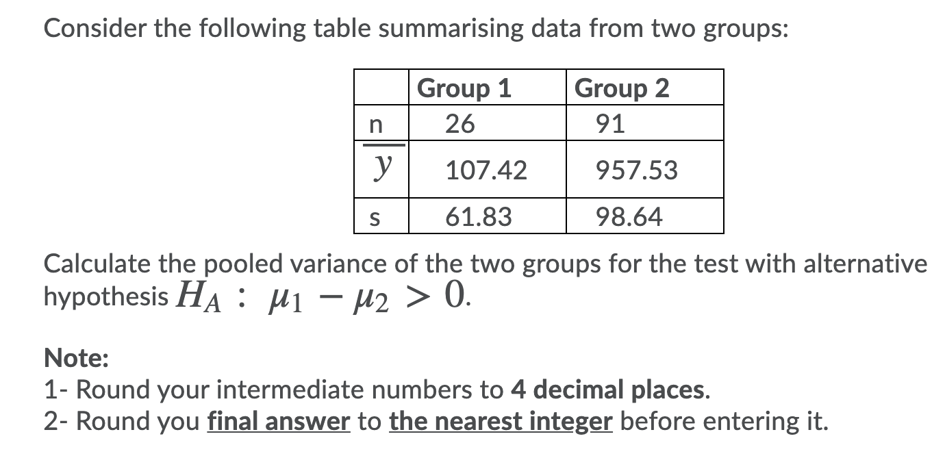 Solved Consider the following table summarising data from | Chegg.com