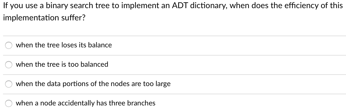 Solved If you use a binary search tree to implement an ADT | Chegg.com Solved If you use a binary search tree to implement an ADT | Chegg.com