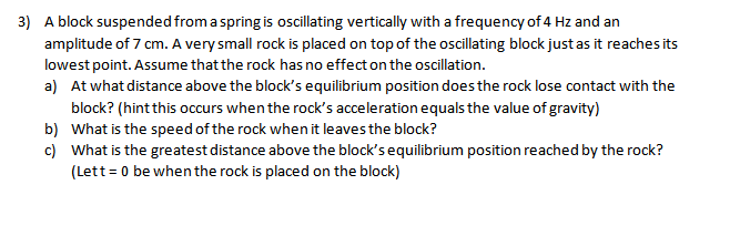 Solved 3) A block suspended from a spring is oscillating | Chegg.com