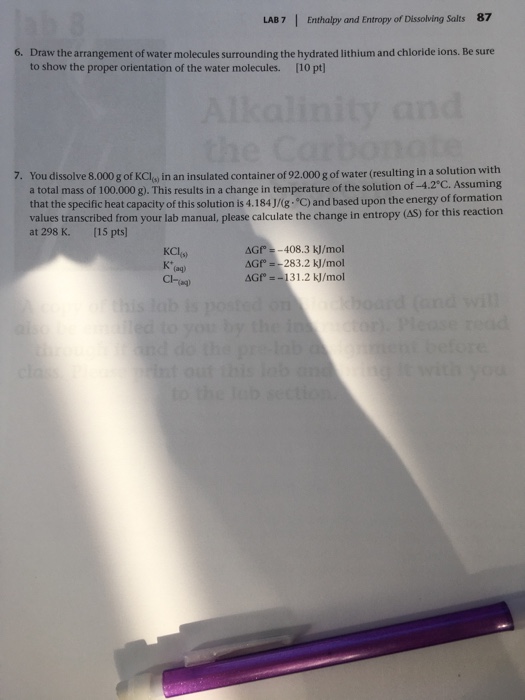 Solved 87 | Enthalpy and Entropy of Dissolving Salts LAB 7 | Chegg.com