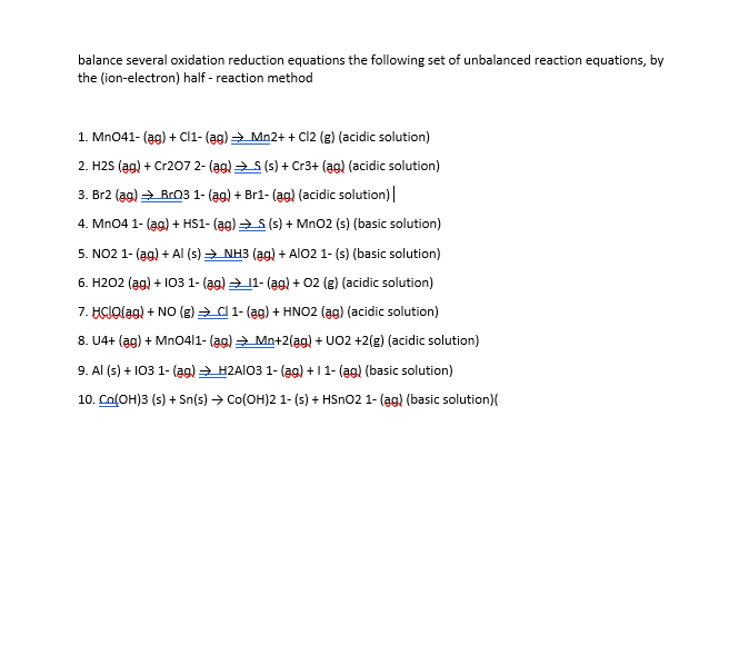 Solved balance several oxidation reduction equations the | Chegg.com