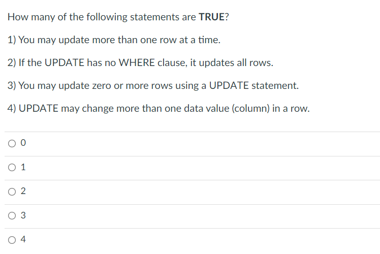 Solved Select all true statements. Each field in the CREATE | Chegg.com