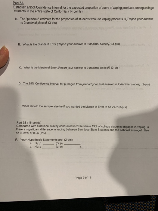 Part 3A Establish a 95% Confidence Interval for the | Chegg.com