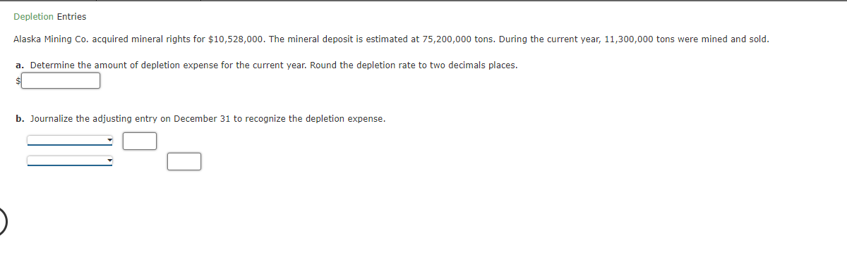 Solved Depletion Entries Alaska Mining Co. acquired mineral | Chegg.com
