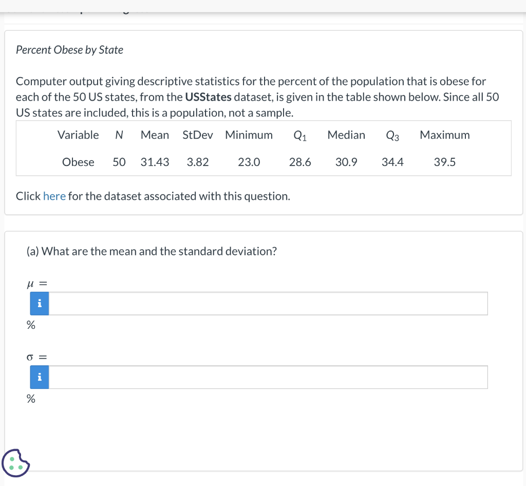 Solved Percent Obese by State Computer output giving | Chegg.com