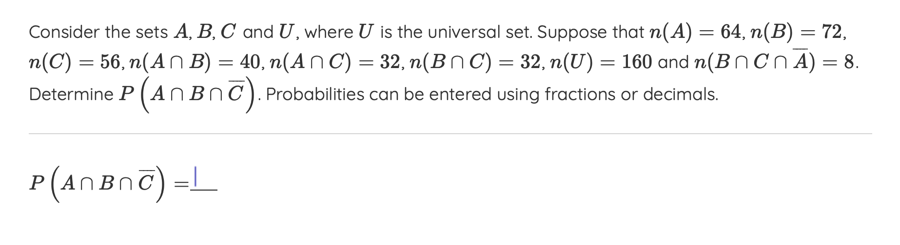 Solved Consider the sets A,B,C and U, where U is the | Chegg.com