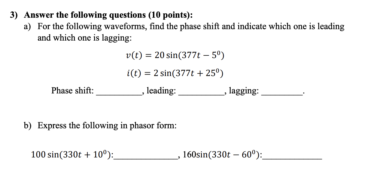 Solved Answer the following questions (10 ﻿points):a) ﻿For | Chegg.com