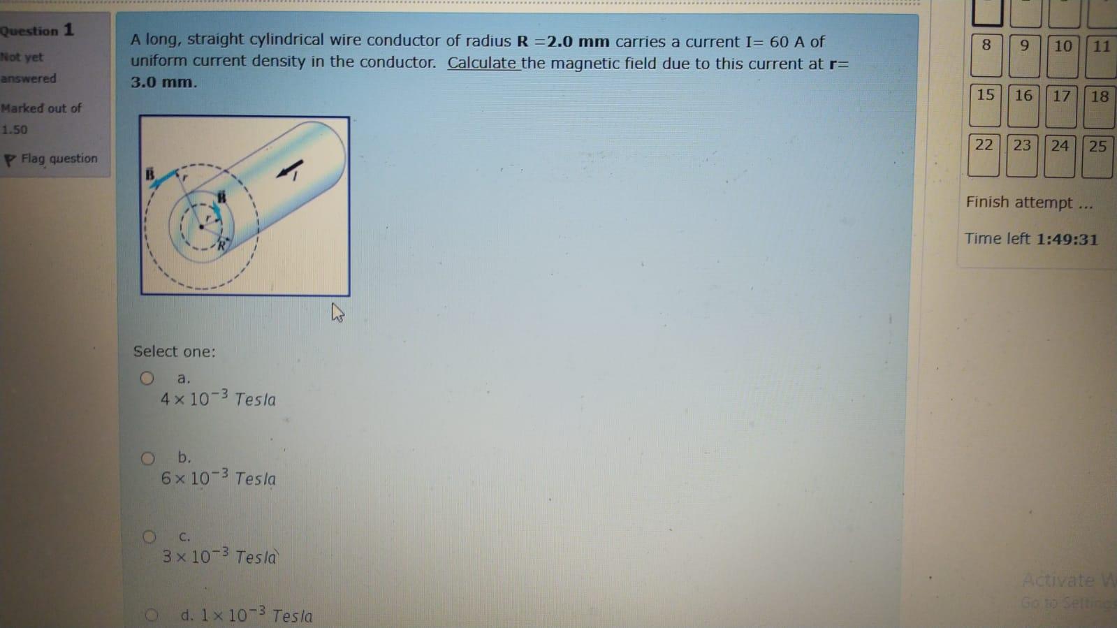 Solved Question 1 8 9 A long, straight cylindrical wire | Chegg.com