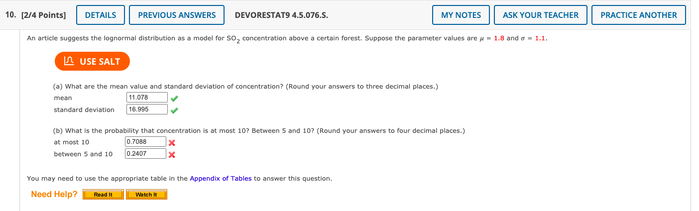 Solved 10. [2/4 Points] DETAILS PREVIOUS ANSWERS DEVORESTAT9 | Chegg.com