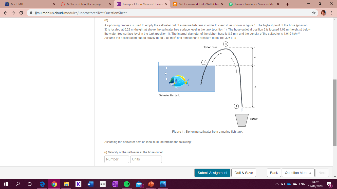 Solved A siphoning process is used to empty the saltwater | Chegg.com