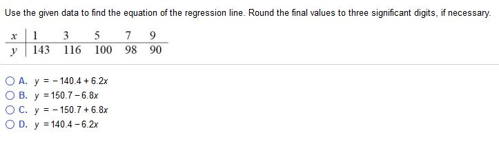 Solved Use the given data to find the equation of the | Chegg.com
