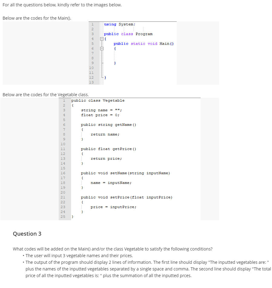 Solved The answer per item should contain the actual codes | Chegg.com