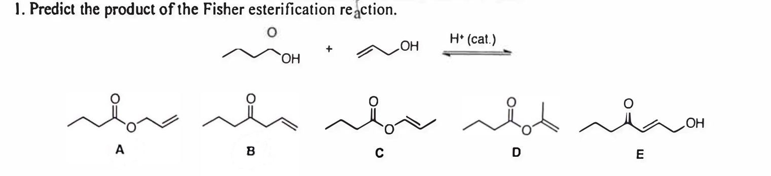 Solved 1. Predict the product of the Fisher esterification | Chegg.com