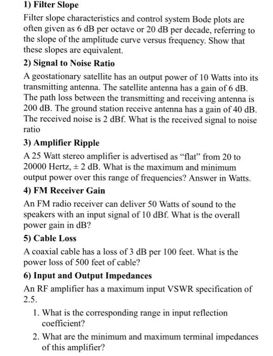 1) Filter Slope Filter slope characteristics and | Chegg.com