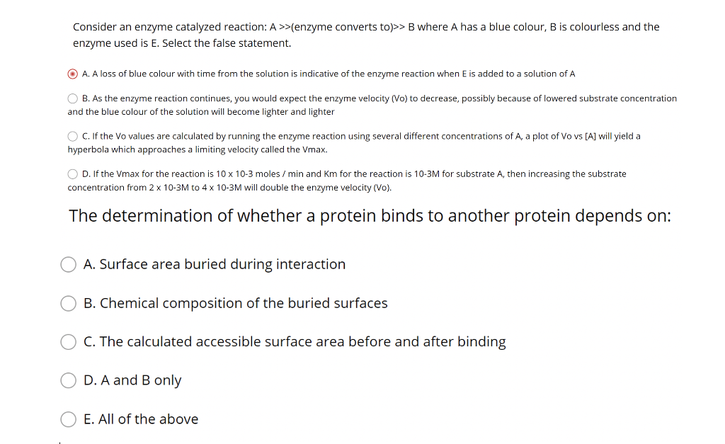 Solved Consider an enzyme catalyzed reaction: A >>(enzyme | Chegg.com