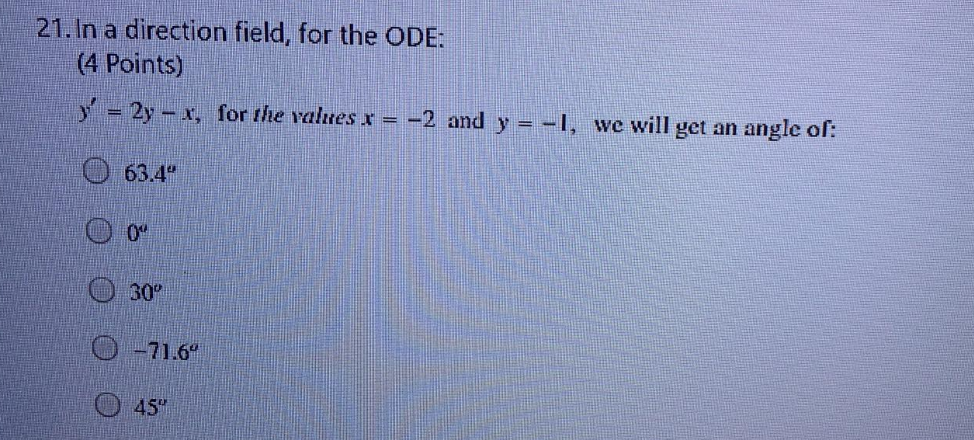Solved 21. In a direction field, for the ODE: (4 Points) y = | Chegg.com