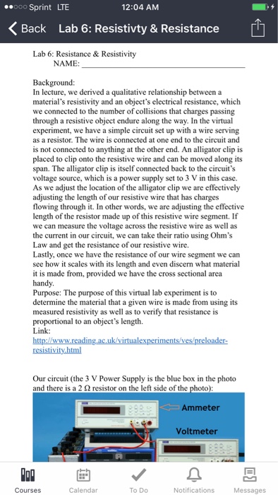 Lab 6: Resistance & Resistivity | Chegg.com