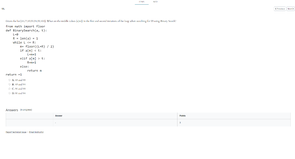 Solved ITEMS INFO M 11 Given the list | Chegg.com