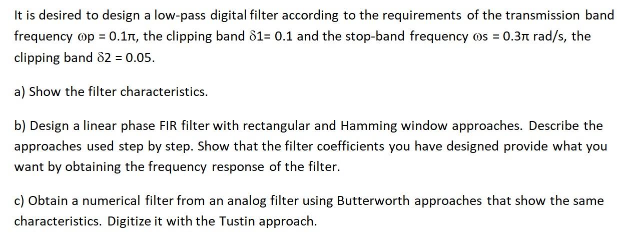 Solved It is desired to design a low-pass digital filter | Chegg.com