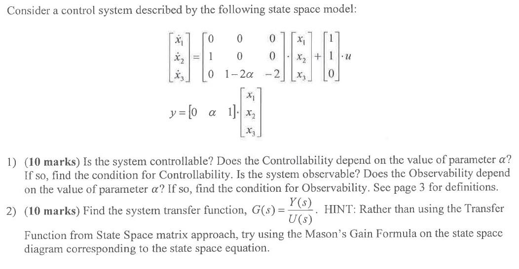 Solved Consider a control system described by the following | Chegg.com