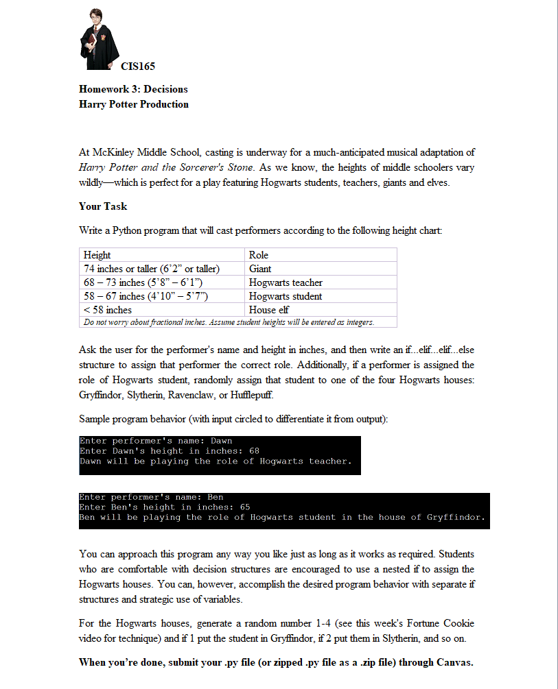 Solved Harry Potter ProductionAt McKinley Middle School, | Chegg.com