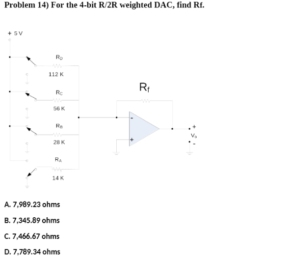 Solved Problem 14) For the 4-bit R/2R weighted DAC, find Rf. | Chegg.com