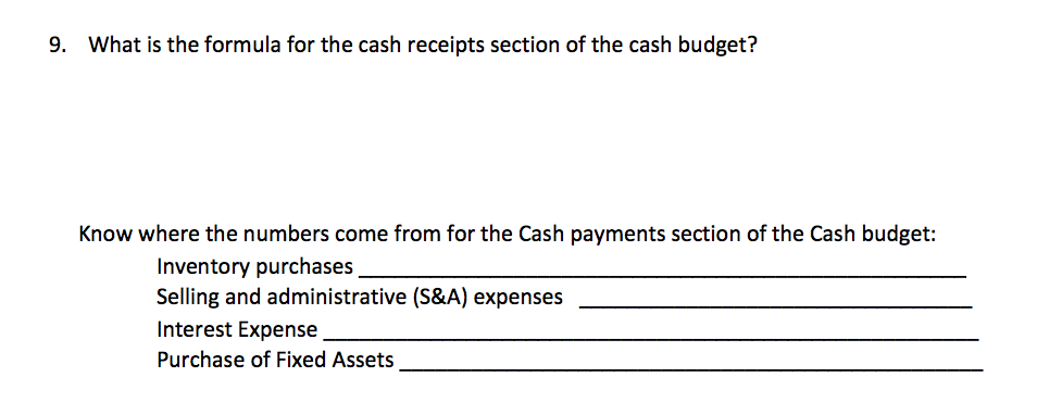 Solved What is the formula for the cash receipts section of | Chegg.com