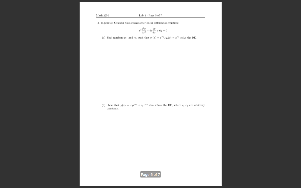Solved Math 2250 Lab 1-Page 5 of 3. (5 points) Consiler this | Chegg.com