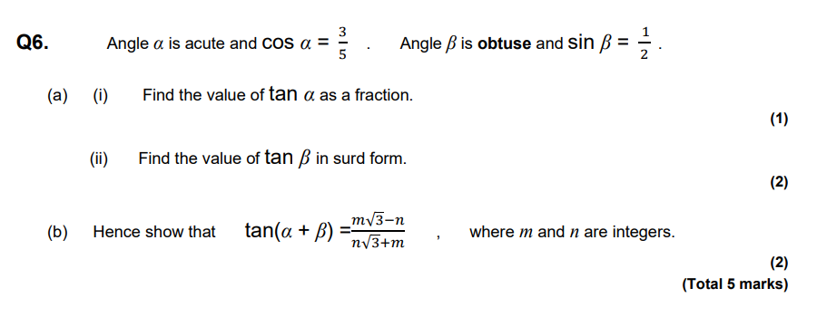 Solved Q6. Angle α is acute and cosα=53 Angle β is obtuse | Chegg.com
