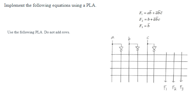 Solved Implement the following equations using a PLA. F, = | Chegg.com