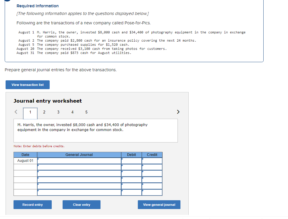 Solved Required Information [The following information | Chegg.com