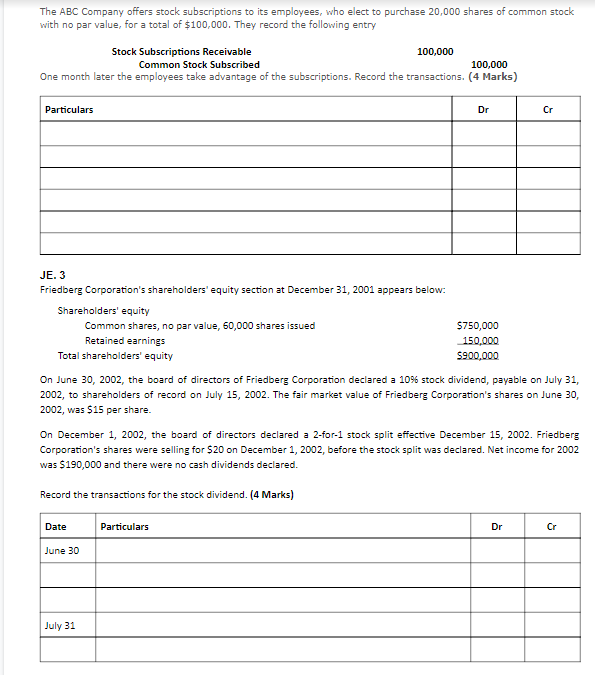Solved The ABC Company offers stock subscriptions to its | Chegg.com