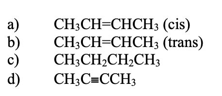 Solved NaNH2 H3C-CEC-CH3 a) b) c) d) CH3CH=CHCH3 (cis) | Chegg.com