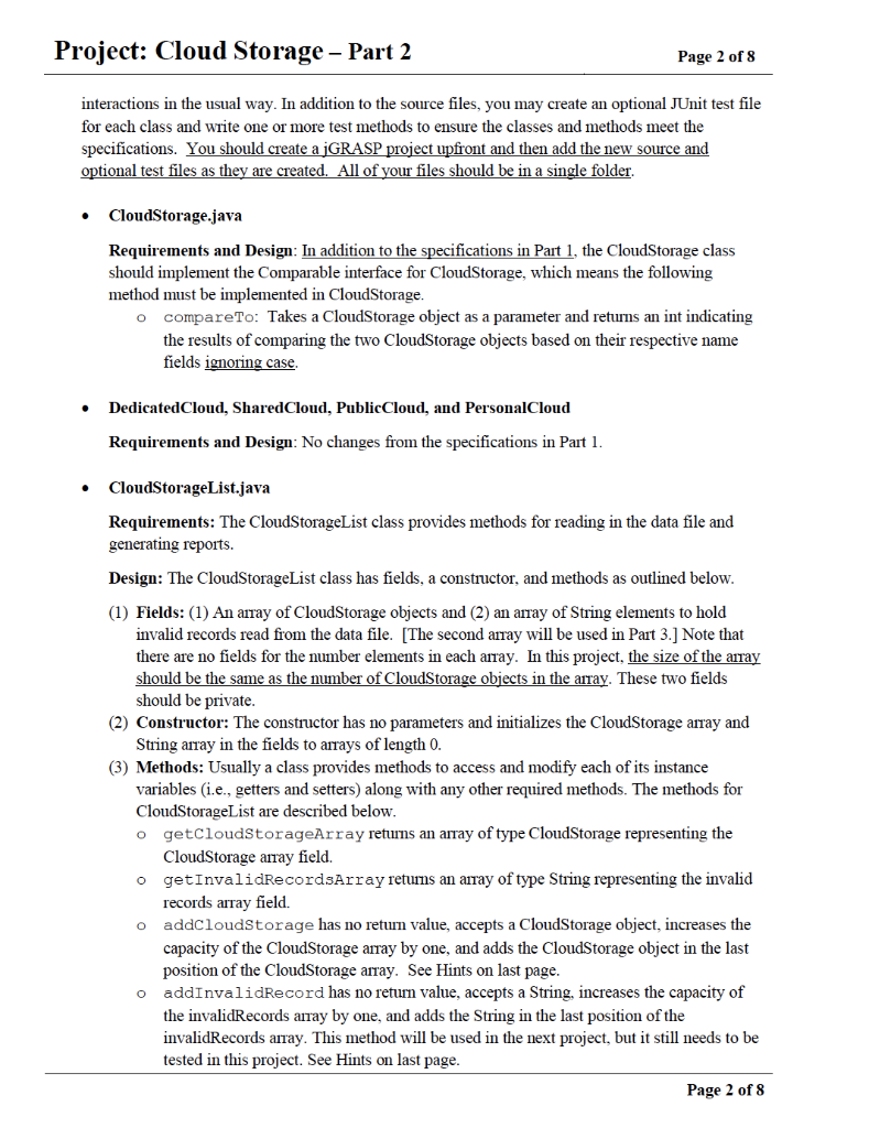 Project: Cloud Storage - Part 2 Page 2 of 8 | Chegg.com
