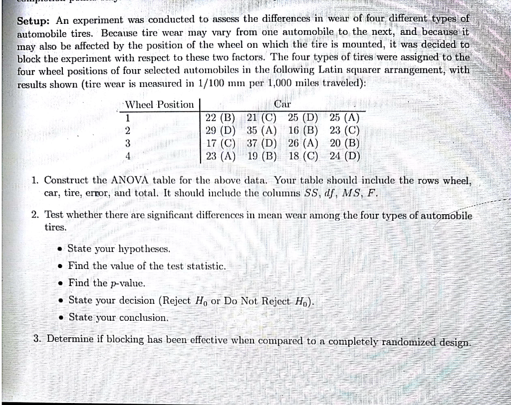 Solved Setup: An experiment was conducted to assess the | Chegg.com
