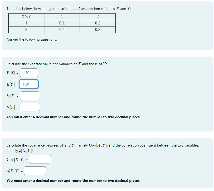 Solved The table below shows the joint distribution of two | Chegg.com