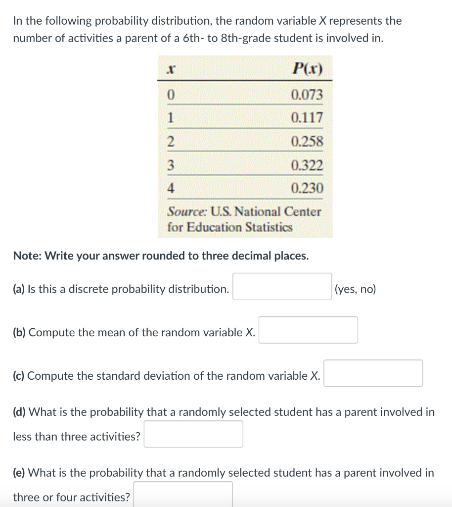 Solved In the following probability distribution, the random | Chegg.com