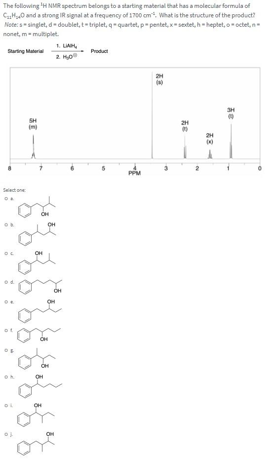 Solved The following 'H NMR spectrum belongs to a starting | Chegg.com