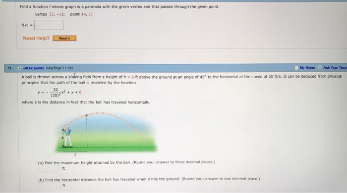 Solved Find a function f whose graph is a parabola with the | Chegg.com