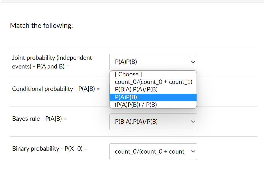 Solved Match the following: Joint probability (independent | Chegg.com