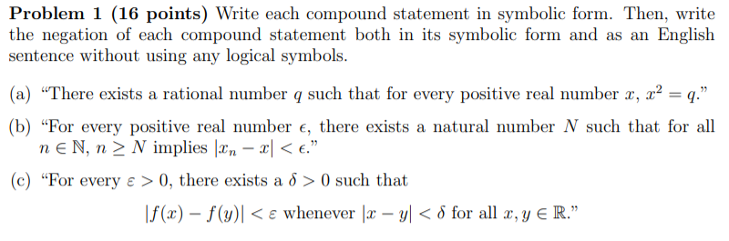 Solved Problem 1 (16 points) Write each compound statement | Chegg.com