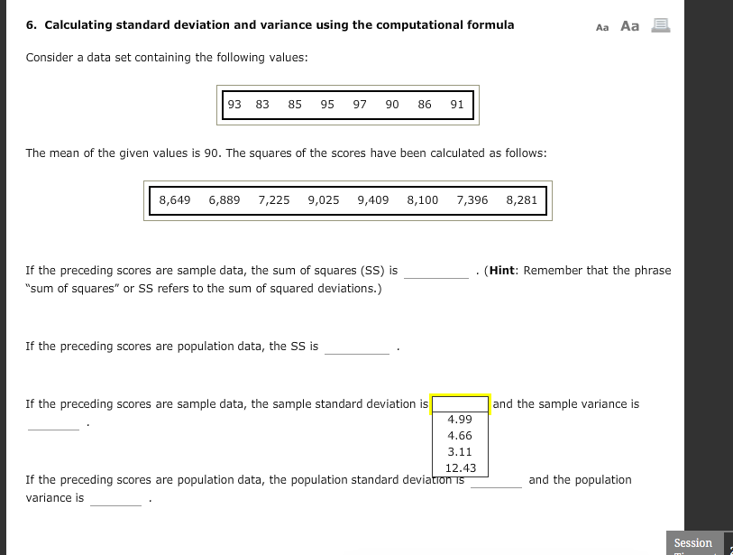 Solved 6. Calculating standard deviation and variance using | Chegg.com