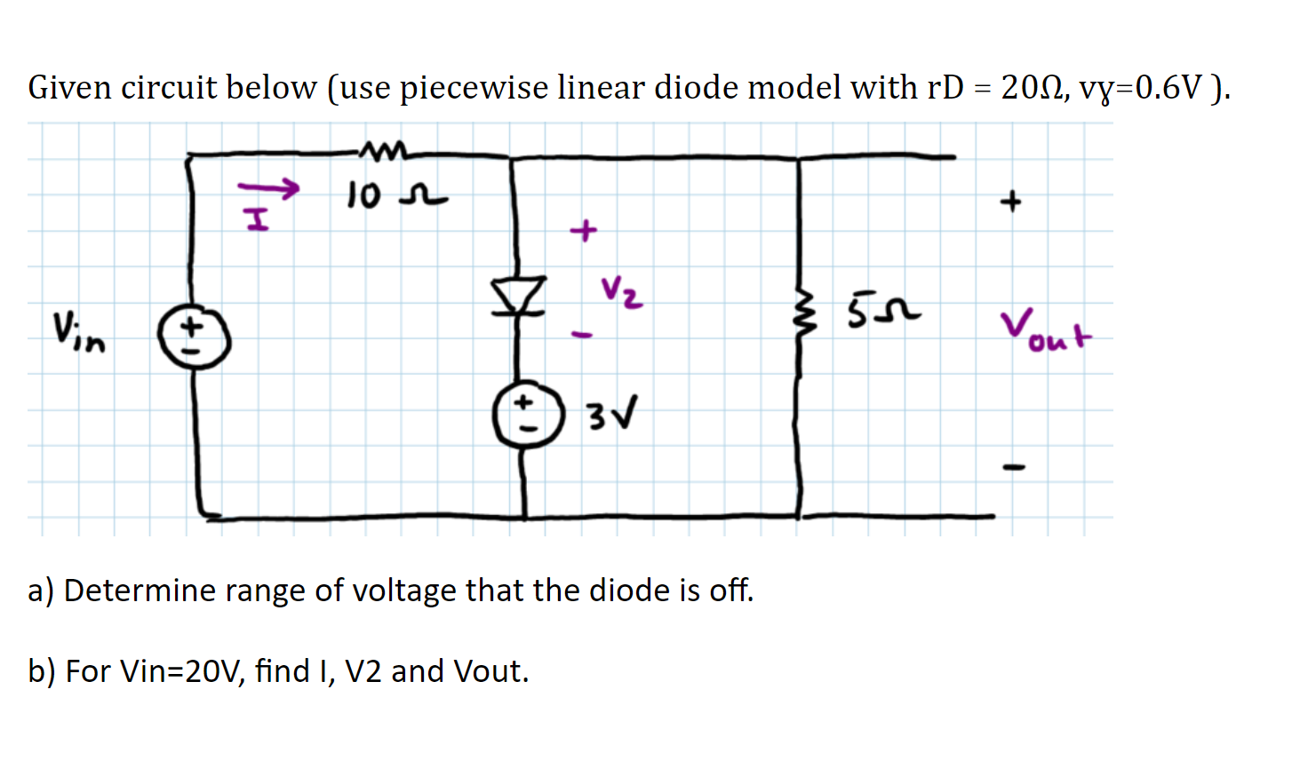 Solved Given circuit below (use piecewise linear diode model | Chegg.com