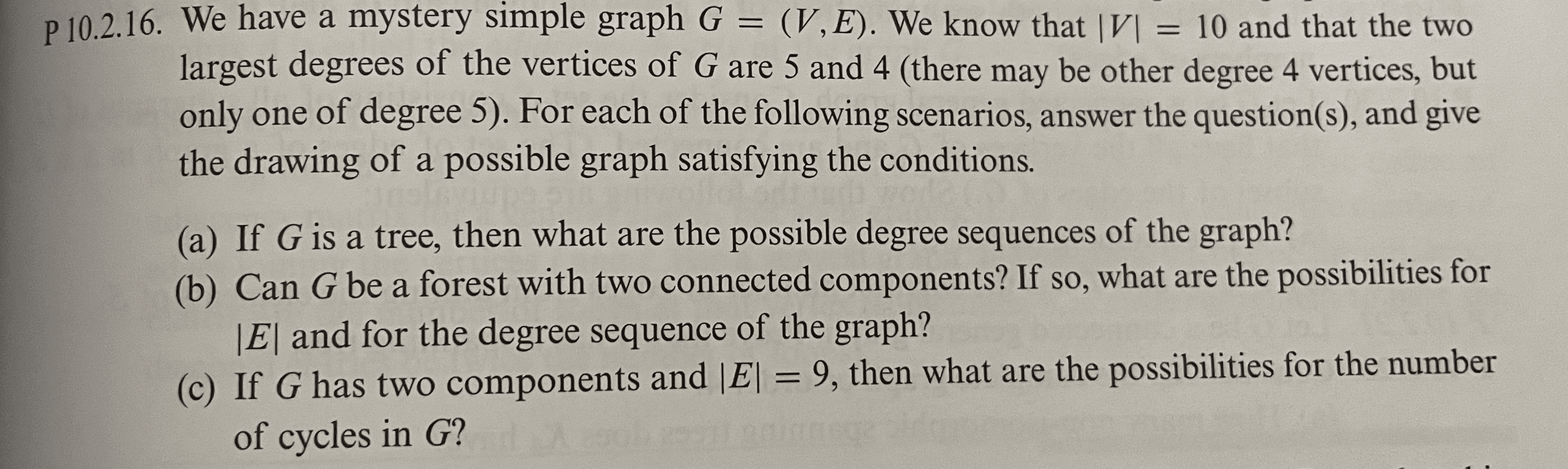 Solved 10.2.16. We have a mystery simple graph G=(V,E). We | Chegg.com