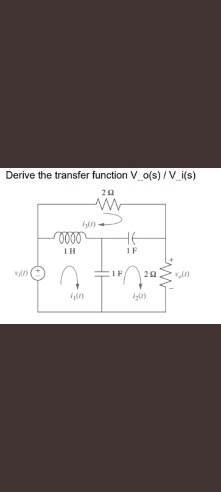 Solved Derive the transfer function V−o(s)/V−i(s) | Chegg.com