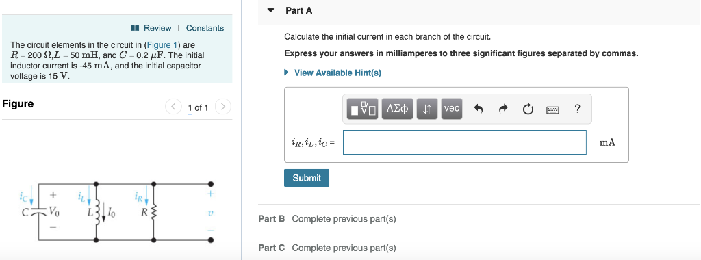 Solved Part A ReviewI Constants Calculate the initial | Chegg.com